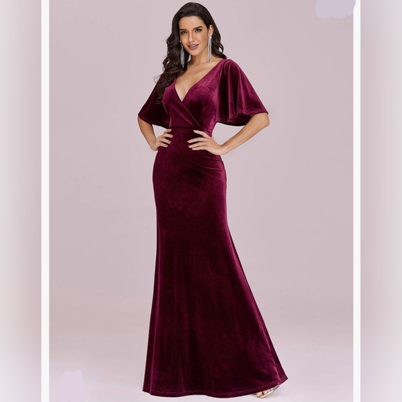 Ever Pretty | Dresses | Ever Pretty Burgundy Velvet Gown Vneck Size ...